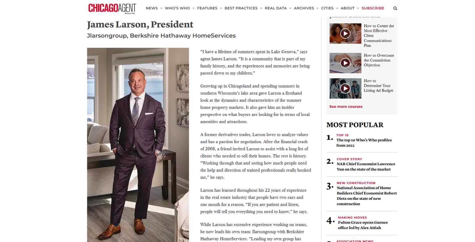 James Larson Named 2023 "Who's Who" Award Winner by Chicago Agent ...